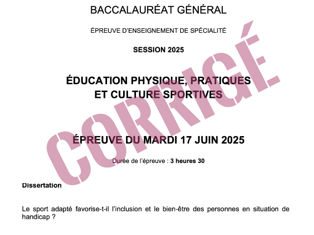 Correction Bac EPPCS 2025 : sport adapté, inclusion et handicap